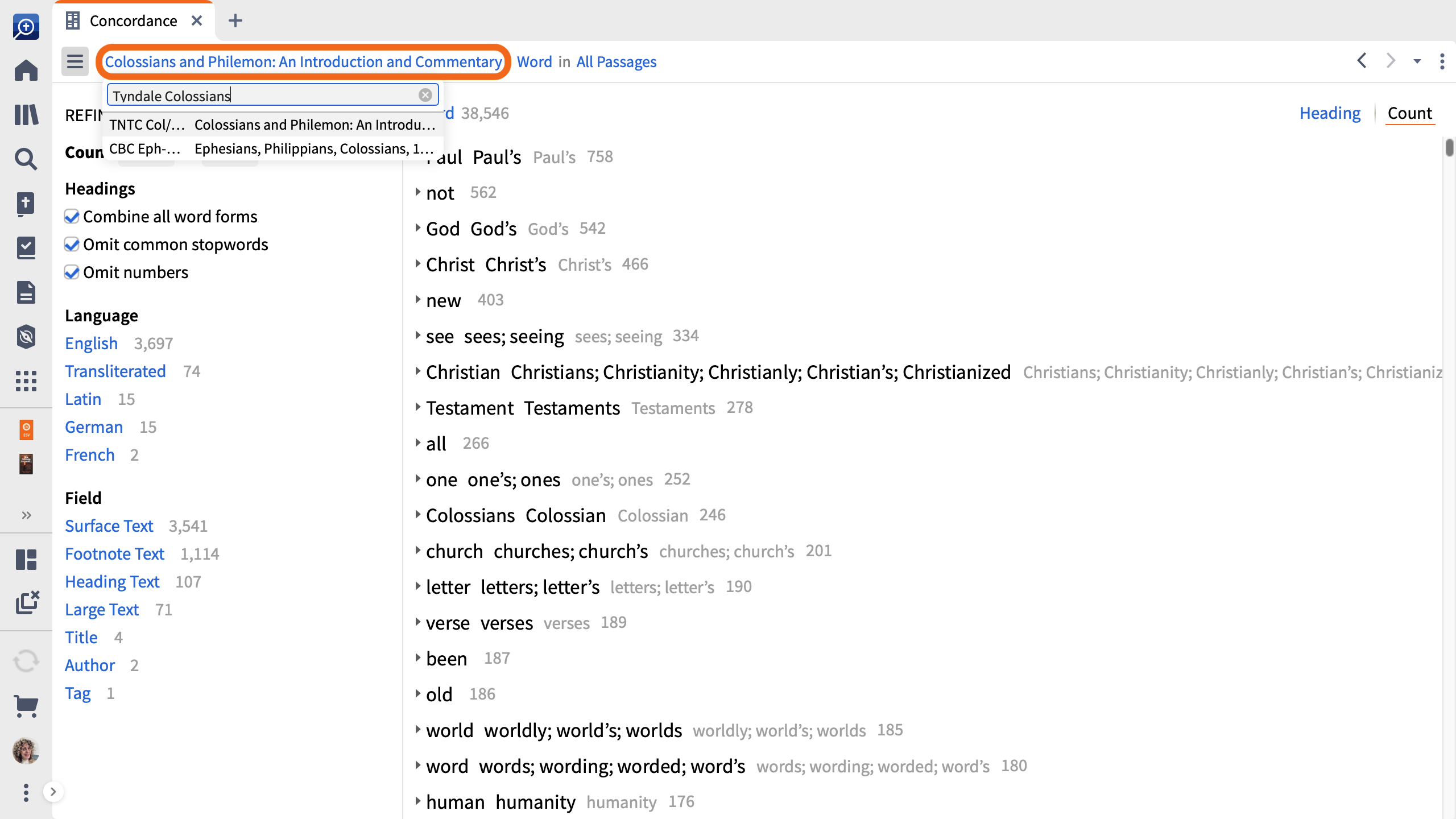 Concordance Tool – Logos Help Center